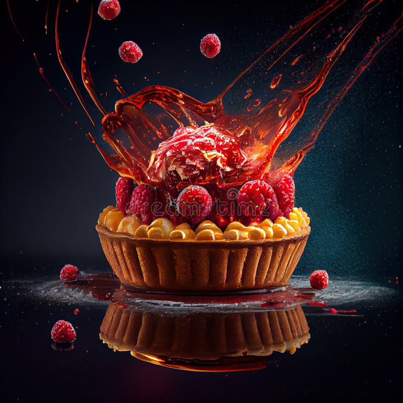 An Image of a Dessert with Raspberries Overflowing Stock Illustration ...