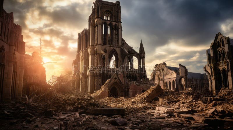Image of a Destroyed Church in World War I Stock Illustration ...