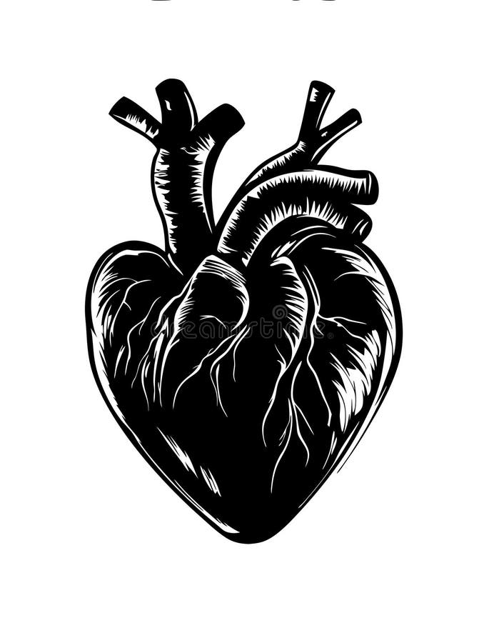 Detailed Anatomical Heart Vector Illustration for Tattoos and Graphic ...