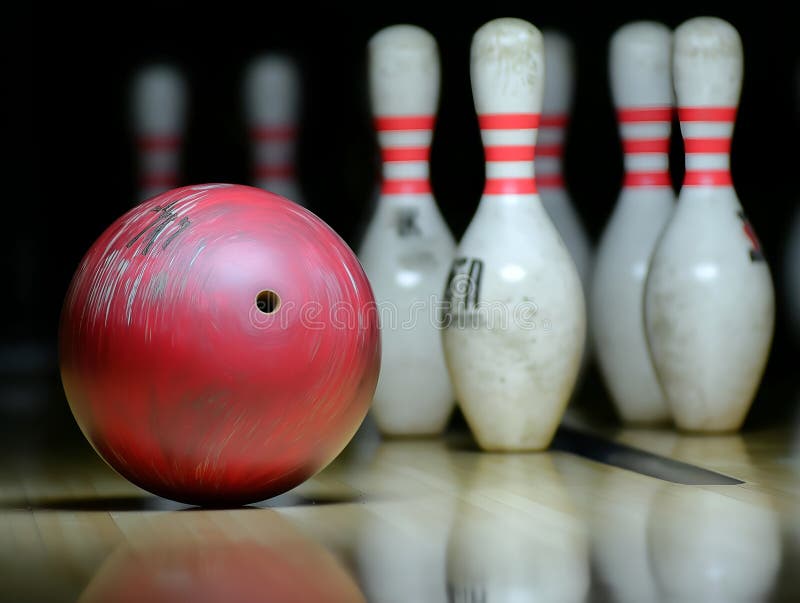 Closeup of Red Bowling Ball and Bowling Pins Stock Illustration ...