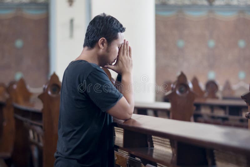 Devout Man Praying in the Church Stock Photo - Image of holy, asian ...