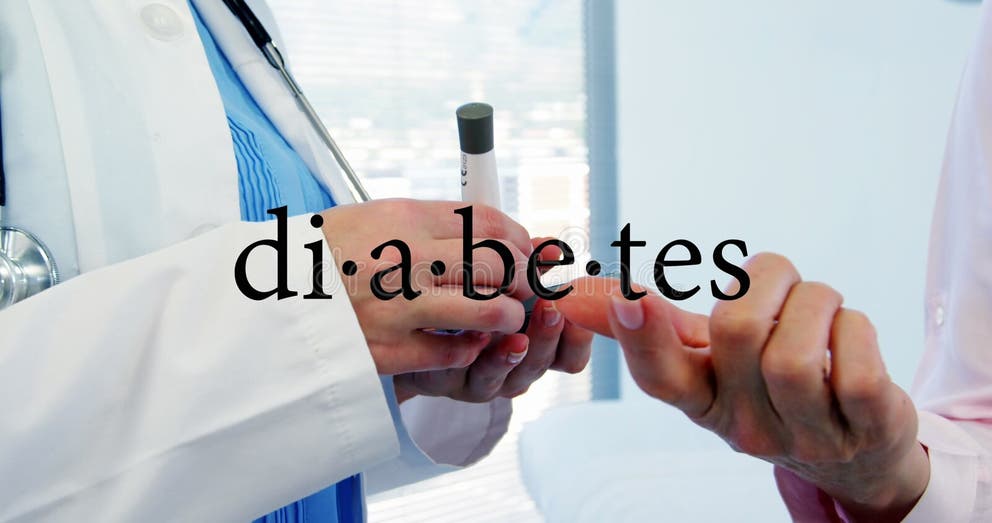 Image of Diabetes Text Over Caucasian Doctor Using Glucometer Stock ...