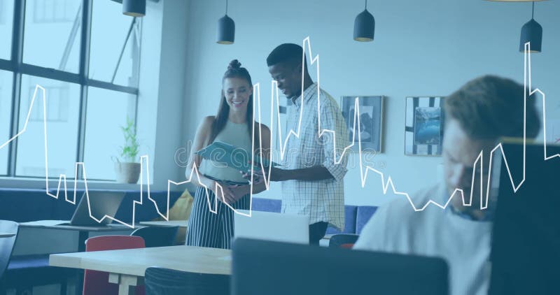 Image of Diagram Over Diverse Business People Talking in Office Stock ...