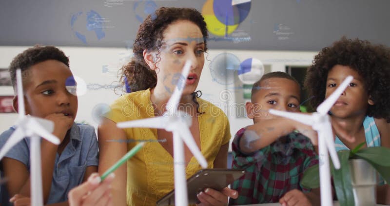 Image of Diagrams and Data Processing Over Diverse Female Teacher and ...