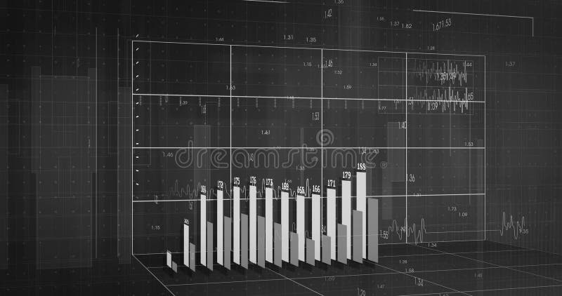 Image of Diagrams with Numbers and Data Processing on Black Background ...
