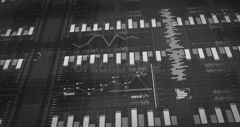 Image of Diagrams with Numbers and Data Processing on Black Background ...