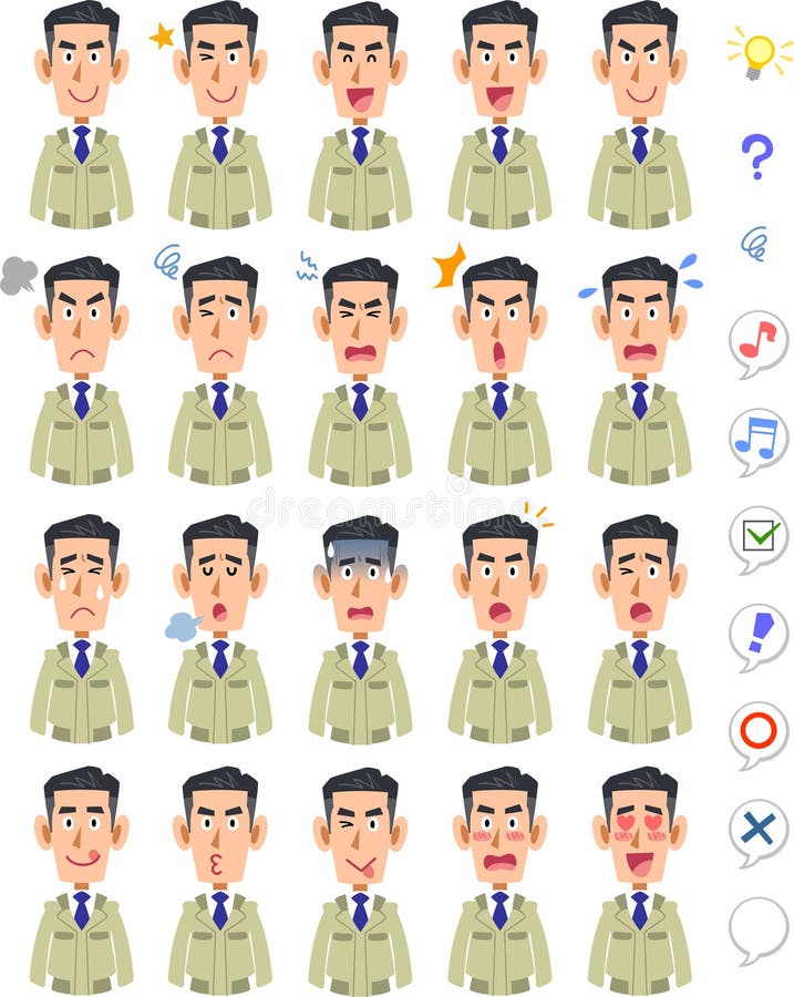 9 Different Facial Expressions for Women in Work Clothes Stock Vector ...