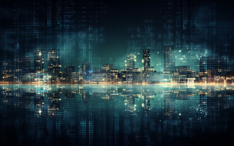 Digital Binary Flow Megapolis City Skyline Building, Internet of Things ...