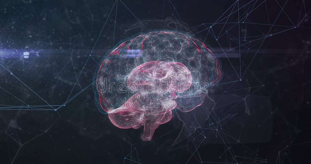 Image of Digital Brain with Network of Connections on Black Background ...