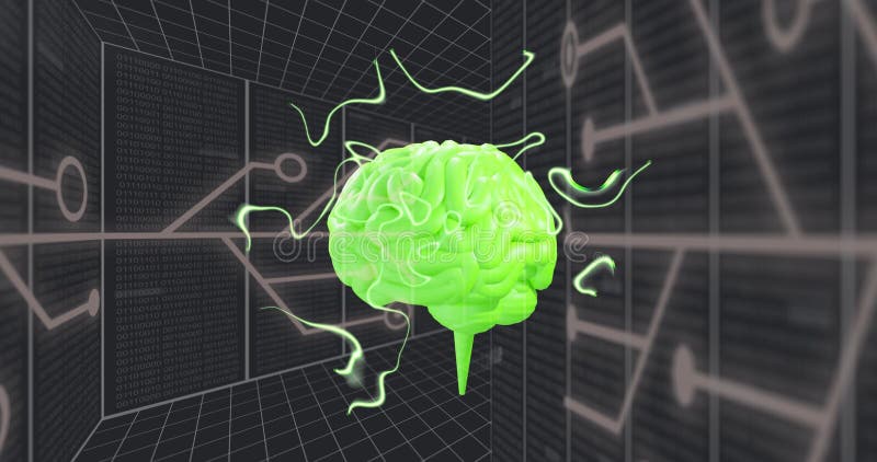 Image of Digital Brain Spinning Over Connections Stock Illustration ...