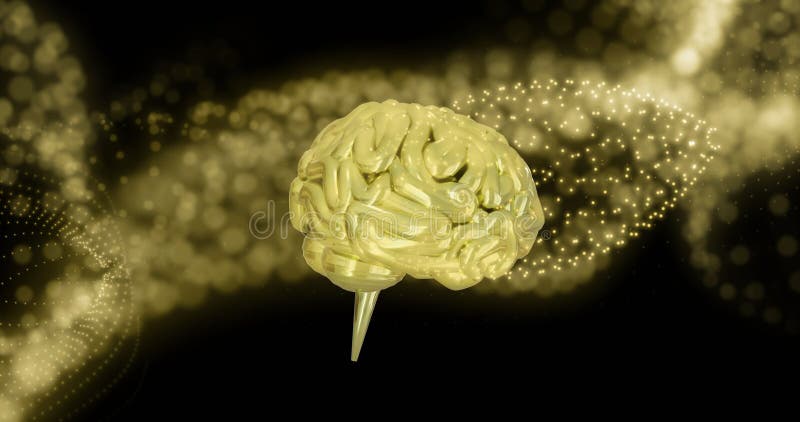 Image of Digital Brain Spinning Over Yellow Spots Stock Illustration ...
