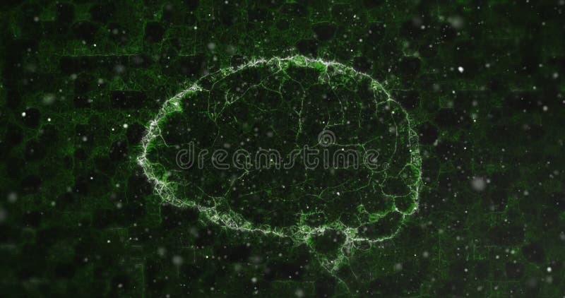 Image of Digital Brain and White Spots Over Shapes on Black Background ...