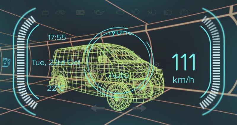 Image of Digital Car Interface and Data Processing Over 3d Model of Car ...