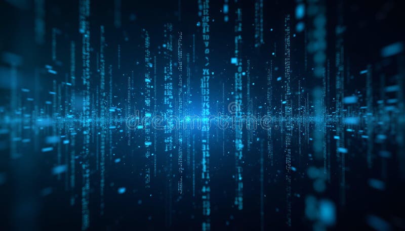 Neon Blue Matrix Code Forming Energy Tapestry on Deep Navy Background ...