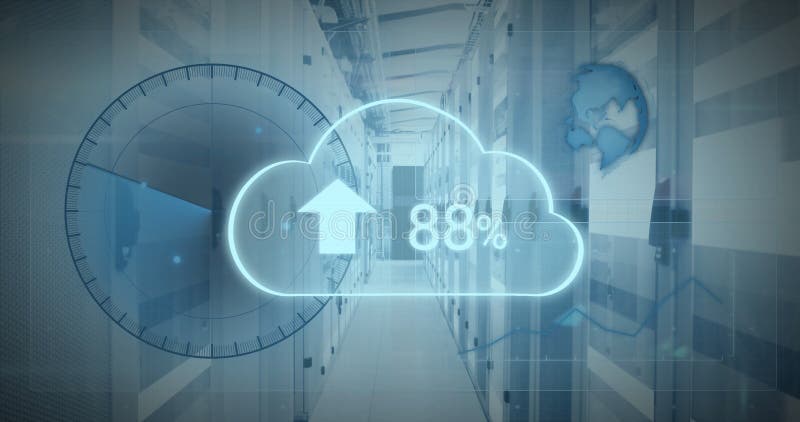 Image of Digital Cloud with Percent Going Up, Scope Scanning and Globe ...