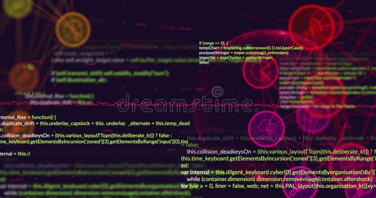 Image of Digital Computer Icons Interconnecting with Lines and Programming Language Data Stock ...