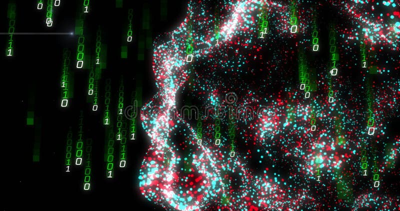 Image Of Digital Data Processing Binary Coding Over Floating Mesh On