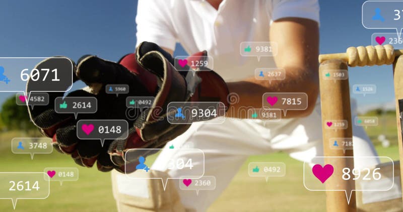 Image of Digital Data Processing Over Caucasian Cricket Player on Field ...