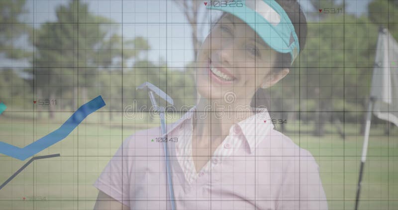 Image of Digital Data Processing Over Caucasian Female Golf Player on ...