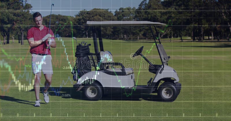 Image of Digital Data Processing Over Caucasian Male Golf Player on ...