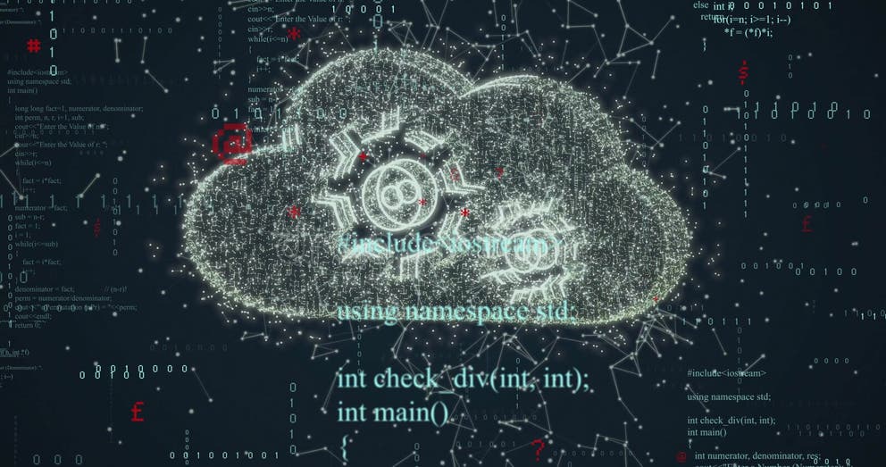 Image of Digital Data Processing Over Cloud with Cogs on Dark ...