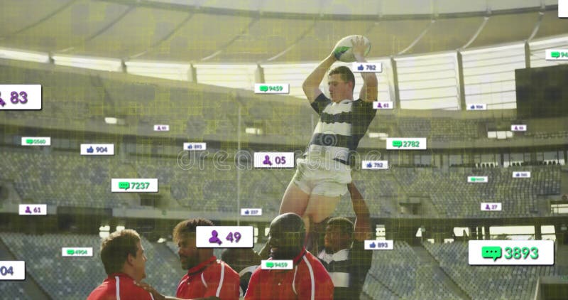 Image of Digital Data Processing Over Diverse Rugby Players Stock Image ...