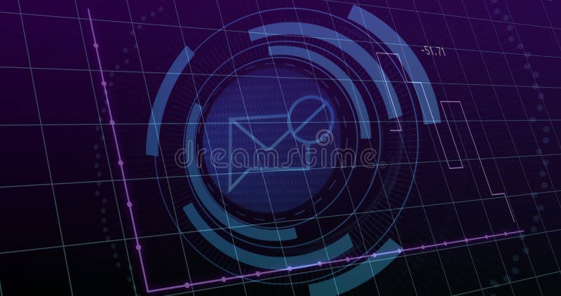 Image of Digital Data Processing Over Email Icon on Black Background ...