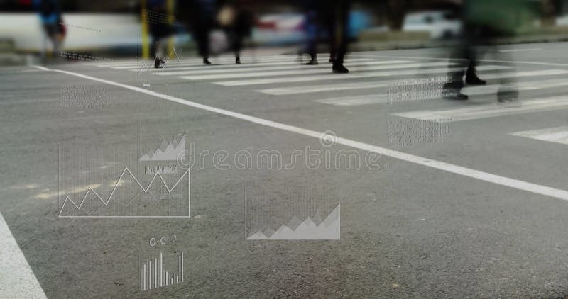 Image of Digital Data Processing Over People Crossing Street in Fast ...