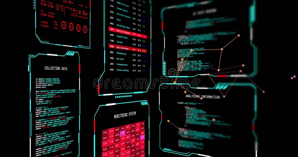Image of Digital Data Processing Over Screens on Black Background Stock ...