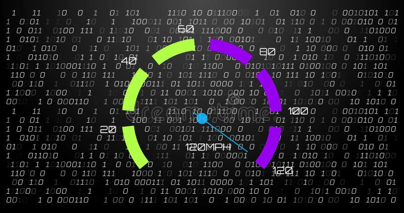 Image Of Digital Data Processing Over Speedometer And Binary Coding