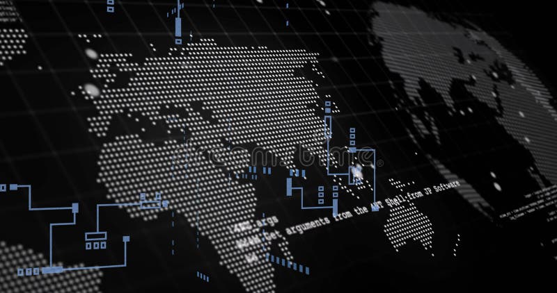 Image of Digital Data Processing Over World Map and Black Background ...