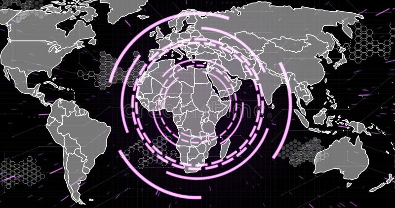 Image of Digital Data Processing and Scope Over World Map on Dark ...