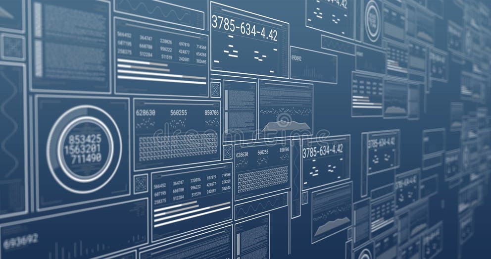 Image of Digital Data Processing on Screens Over Blue Background Stock ...
