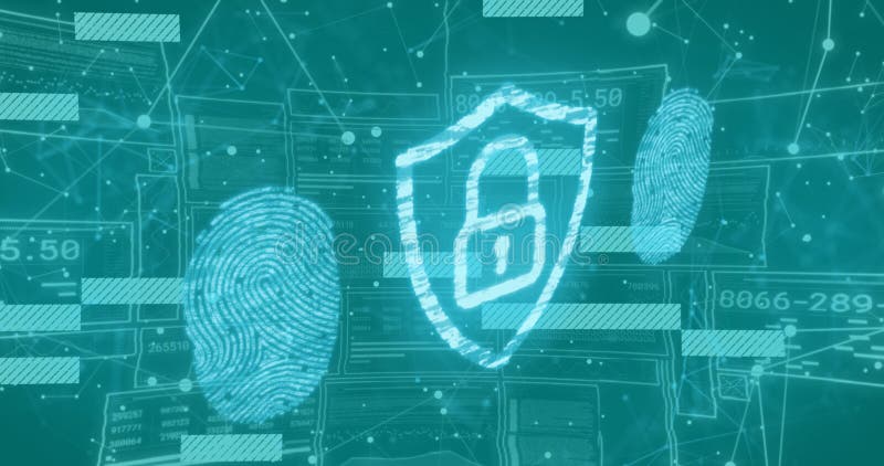 Image of Digital Data Processing and Security Padlock Over Blue ...