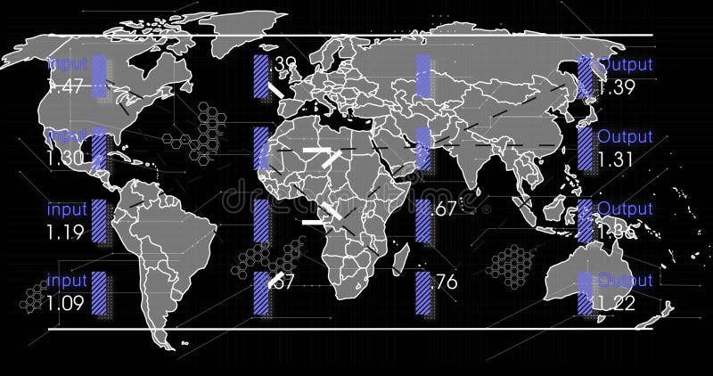 Image of Digital Data Processing and World Map Over Black Background ...