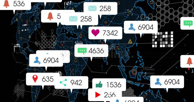 Image of Digital Data Processing and World Map Over Black Background ...