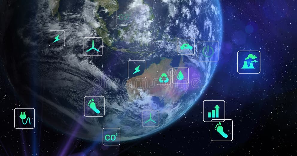 Image of Digital Eco Icons Processing Over Globe Stock Image - Image of ...