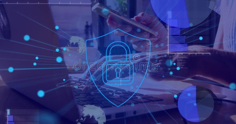 Image of Digital Icon and Data Processing Over Woman Using Smartphone ...