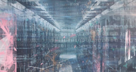 Image of Digital Icons, Data Processing and Binary Coding Over Empty Computer Server Room Stock ...