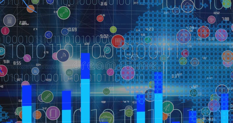 Image Of Digital Icons And Data Processing With Binary Coding Over