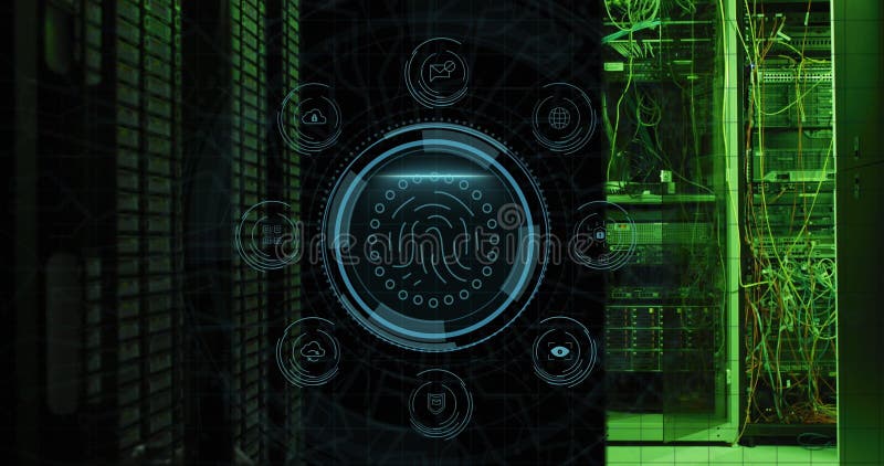 Image of Digital Icons and Fingerprint Biometric Scanner Against ...