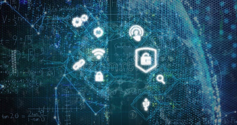 Image of Digital Icons, Mathematical Equations and Network of ...