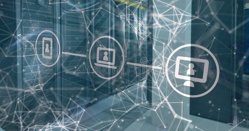 Image of Digital Icons and Networks of Connections Over Computer ...