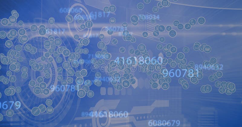 Image of Digital Icons, Numbers Changing and Scopes Scanning on Blue ...