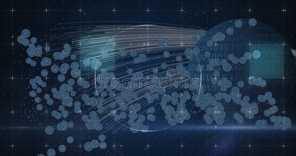 Image of Digital Icons Over Globe with Binary Coding in Background Stock Illustration ...