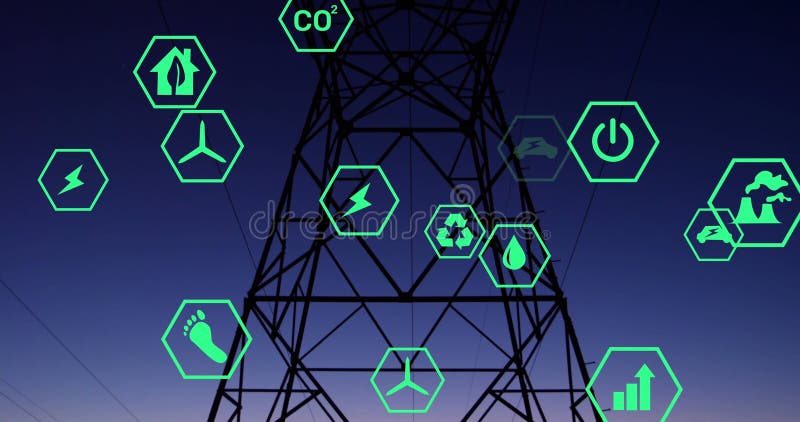 Image of Digital Icons Over Power Lines Stock Illustration ...