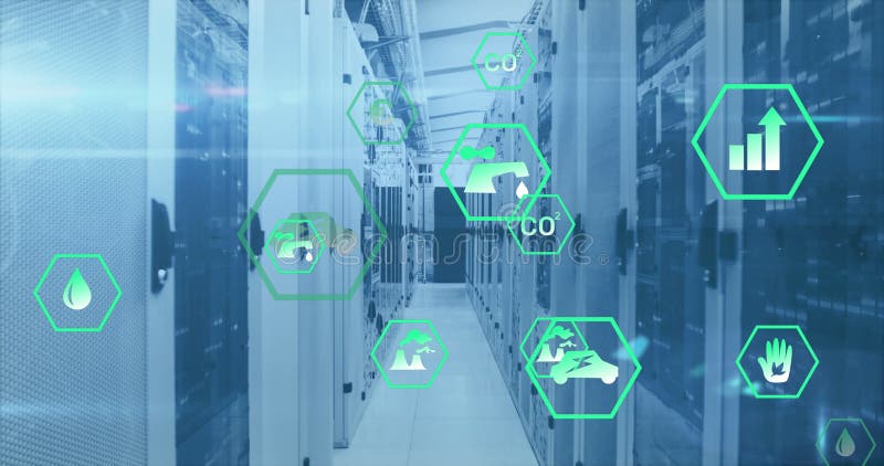 Image of Digital Icons Over Server Room Stock Illustration - Illustration of security ...