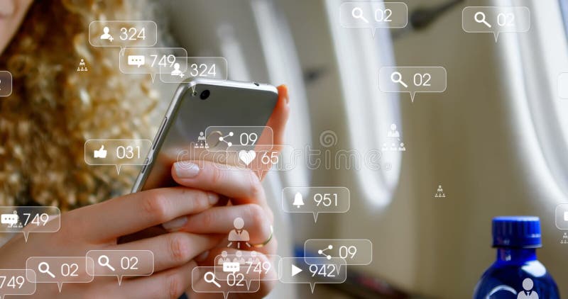 Image of Digital Icons Over Woman Using Smartphone Stock Illustration ...