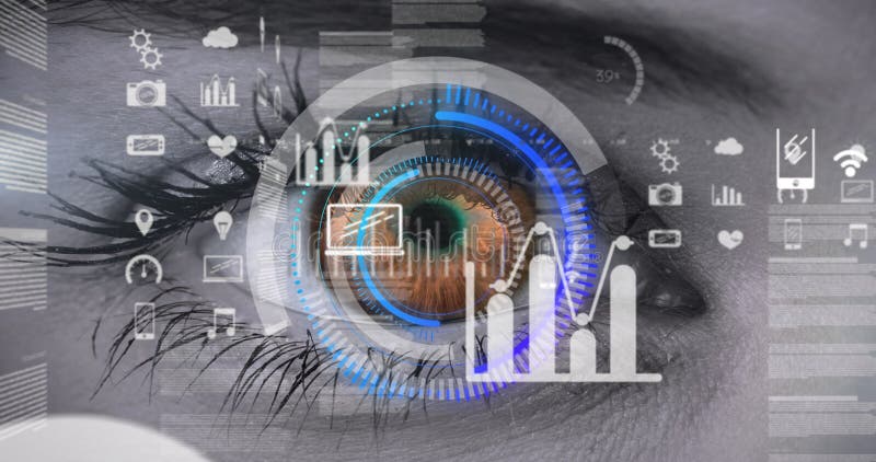 Image of Digital Icons and Scope Scanning Over Eye Blinking Stock Photo ...