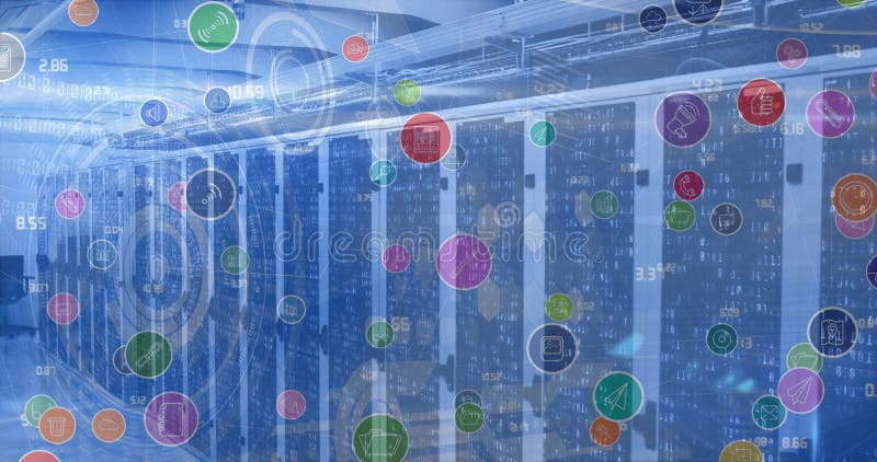 Image of Digital Icons and Scopes Scanning Over Computer Servers in ...